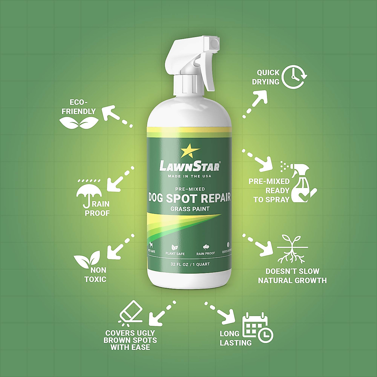 Dog Spot Repair Grass Paint, Pre-Mixed & Ready to Spray - Covers Brown Burn Patches on Lawn (32 fl oz)