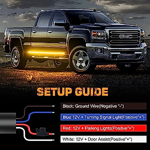 XRIDONSEN 2PCS 70 inch Truck Running Board Led Lights Strip 648 LED Side Marker Lights Waterproof Flexible with White Courtesy Lights & Amber Turn Signal Light, DRL for Pickup Trucks Vehicles, XR-220