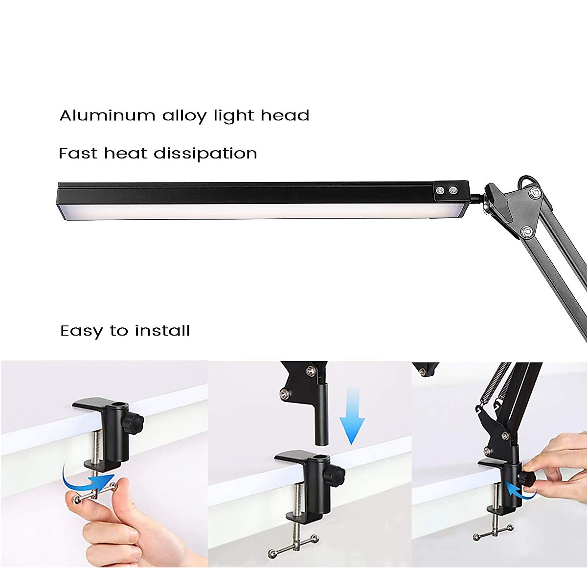 LED Bar Clamp Swing Arm Desk Lamp for Architect Drafting and Computer Light