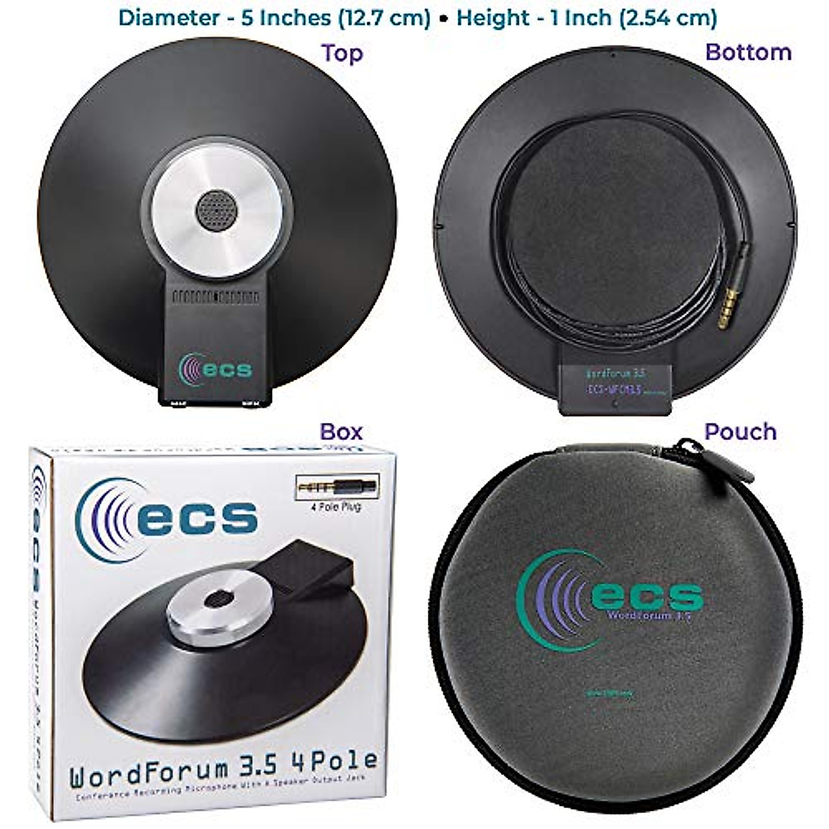 ECS WordForum 3.5mm TRRS 4 Pole Stereo Speaker Output Jack - Includes Two (2) WordForm 3.5mm TRS Stereo 360° Omnidirectional Conference Microphones - Recordings for Meetings