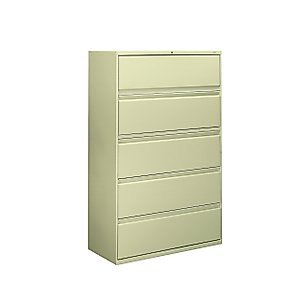 HON Brigade 5 Drawer Lock-800 Series Lateral Office Storage Locking Metal Cabinet 42" W x 18" D-Adjustable Hangrails for A4, legal, Letter Files-Putty