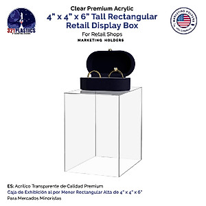 4" x 4" x 6" Clear Acrylic Display Box with One Open Side No Lid Versatile Rectangular Plexiglass Retail Product Riser or Merchandise Storage Bin by Marketing Holders