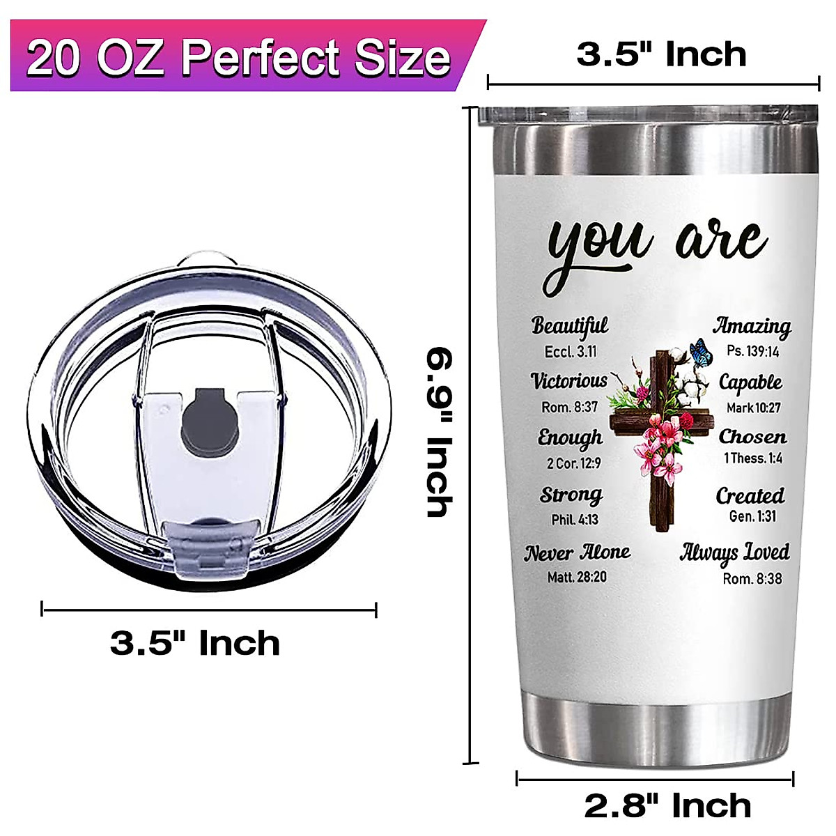 JUNQIU Christian Gifts for Women, Inspirational Religious Gifts, Bible Verse Encouragement Spiritual Gifts, Thank You Gifts- Gifts for Women, Mom, Friend, Sister-20 Oz Stainless Steel Tumbler