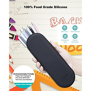Hitseon Silicone Pencil Case Aesthetic, Soft Magnetic Portable Pen Case for Pencil Tools Organizer, Durable Easy to Clean Pencil Box for Boys Girls Adults School Office (Black)