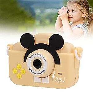 AUHX Kids Cartoon Camera Toy, 2MP Multifunctional 2 Inch Screen High Definition ABS Mini Digital Children Camera for Gifts(Beige)