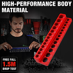 ALOANES 141-Slot Magnetic Socket Organizer, 6PC Socket Holder Kit, 1/2-inch, 3/8-inch, 1/4-inch Drive Socket Tray Holders,for Standard and Deep Metric SAE Sockets, Heavy Duty Organizer(Red&Blue)