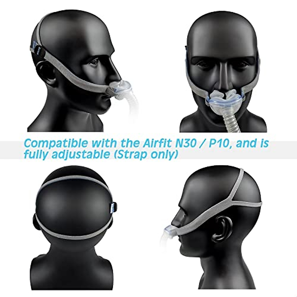 Airfit P10 / N30 Headgear Strap Upgraded CPAP Mask Replacement Straps Fully Adjustable Design Quickfit Elastic Fit for Resmed P10 / N30 Nasal Pillow System - Pink//Grey (2-Pack)