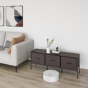 HOMOKUS Drawers Dresser with Large Capacity -Tall Fabric Storage Tower Fabric Dresser Organizer Unit, Sturdy Steel Frame, Wooden Top & Handles, Easy Pull Fabric Bins - 3 Drawers (Brown)