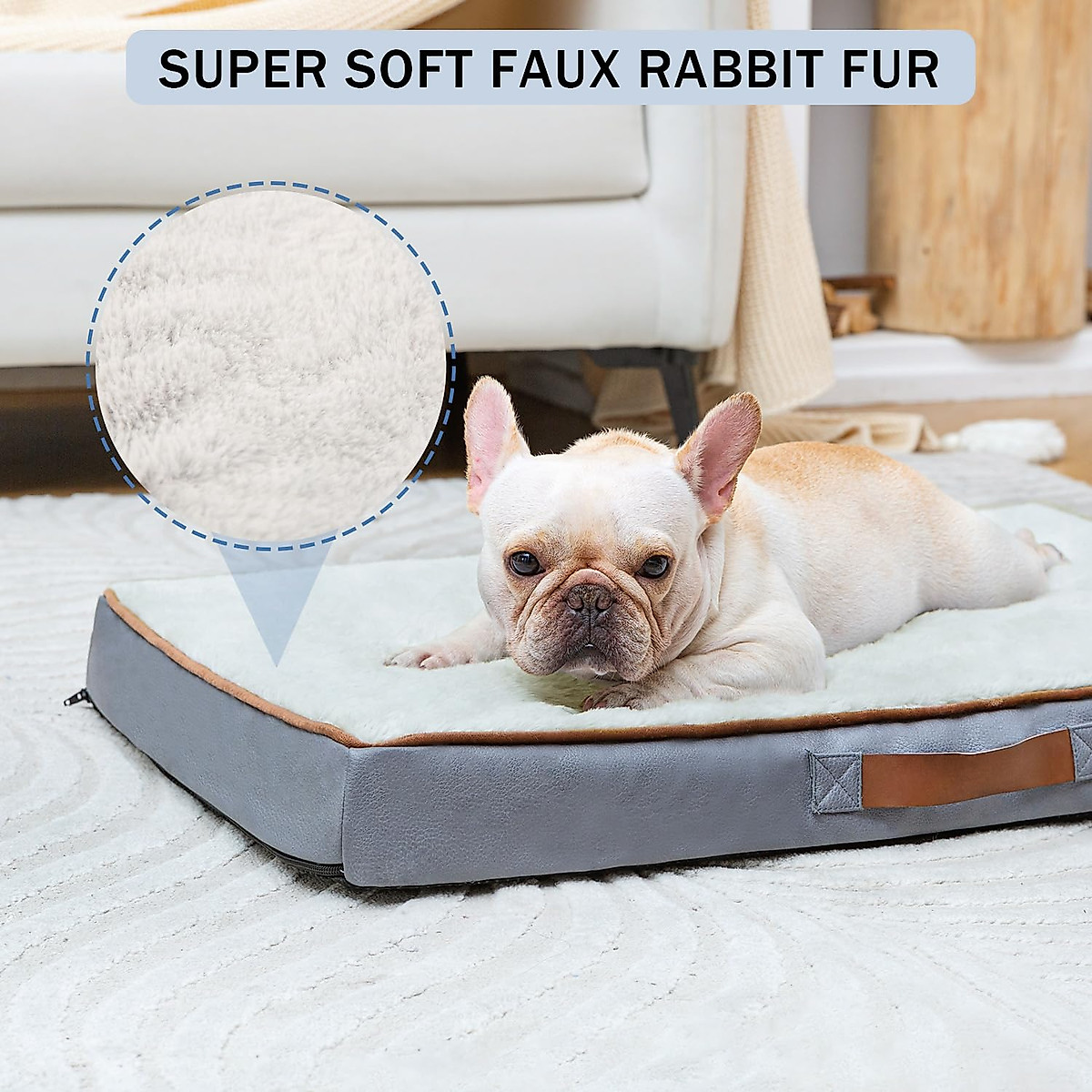 Flat Orthopedic Dog Bed-Memory Foam Dog Bed for Small Dogs, Dog Bed for Crate with Waterproof Replacement Washable Cover, Soft Comfortable Fluffy Faux Rabbit Fur, Durable, Non-Slip, Egg Crate Foam