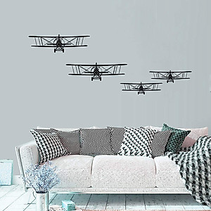 LELE LIFE 2Pcs Airplane Wall Sticker, Removable DIY Aircraft Wall Decal for Living Room Bedroom Home Decor, Art Mural for Kids Boys, Biplane