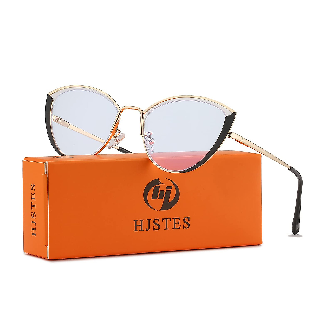 HJSTES Blue Light Blocking Glasses Women Trendy Cat Eye Metal Frame Computer Reading Eyewear(Black)