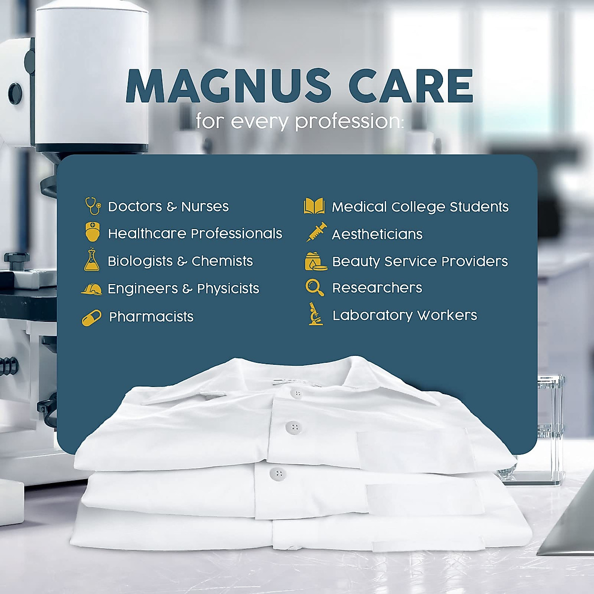 Magnus Care Professional Lab Coat for Women & Men, White Unisex Labcoat, Cotton Poly Medical Doctor Nurse Med Laboratory Coat