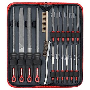 Hi-Spec 18 Piece Metal Hand & Needle Files Tool Set Kit. Large & Small Mini T12 Carbon Steel Diamond Flat, Half, Round, Triangle Files for DIY, Wood and Crafts. Complete in a Zipper Case with Brushes