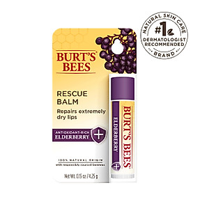 Burt's Bees 100% Natural Origin Rescue Lip Balm with Beeswax and Antioxidant-Rich Elderberry, 1 Tube in Blister Box (Package May Vary)