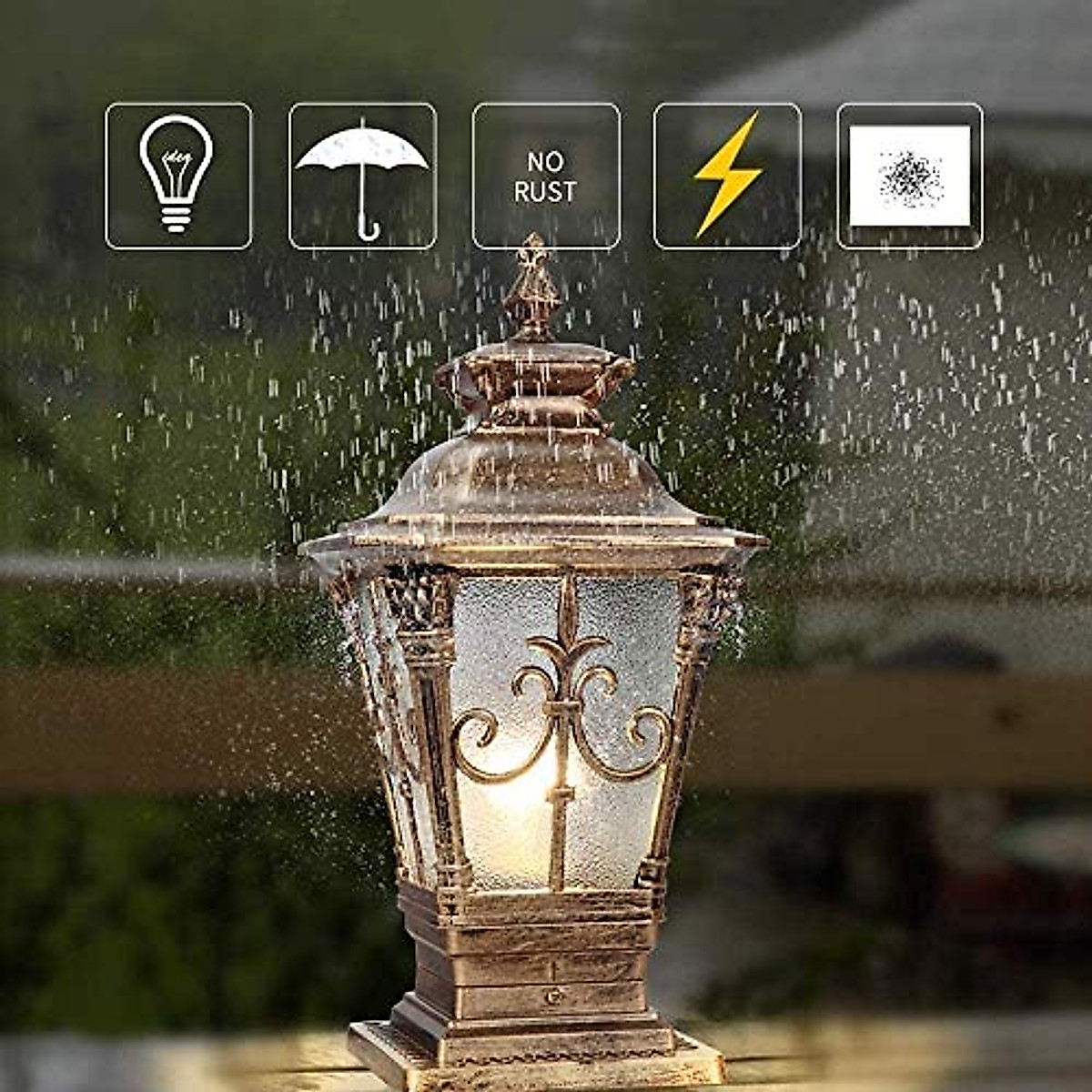 WANGYONGXIANG E27 Outdoor Post Lights,Solar Fence Doorpost Lamp, Outdoor Waterproof Courtyard Wall Courtyard Pillar Villa Gate Lamp,Aluminum Pillar Door Garden Park Home Decorative Lighting Post Light