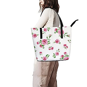 Fashion Tote Handbags Women's Soft Tote Shoulder Bag for Women Work Shopping Top Handle Satchel Bags, 15.8×4×15.4 inches,Pink Roses