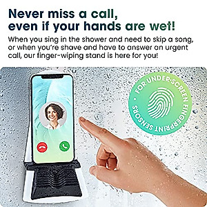 ChikChat Phone Stand/Tablet Holder with Silicone Finger Wiping Mat | Special Phone Holder for Desk to Keep Your Screen Clean | Great Handy iPad & iPhone Stand for Shower, Cooking, Painting and More