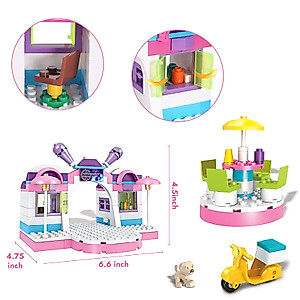 BRICK STORY Girls Friends Carnival Building Set Friends Amusement Park Building Blocks Toys with Ferris Wheel, Show Stage and 4 Mini Dolls Great Birthday Gift for Kids Age 6-12 and up, 610 Pieces