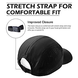 Mens Breathable Mesh Running Hat Outdoor UPF 50+ Lightweight Baseball Golf Cap Black Quick Dry Sun Hat