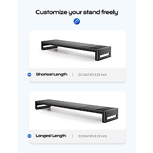 ENUSUNG Detachable Monitor Stand with USB 3.0/2.0 Ports Steel Dual Monitor Riser for Desk, Metal Computer Stand for Office, Desktop, Laptop, PC, iMac up to 32 Inches (Black)