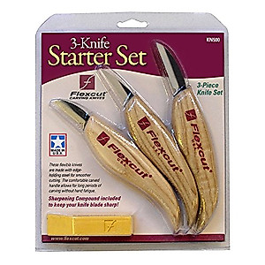 Flexcut Carving Knives, Starter Set, with Ergonomic Handles and Carbon Steel Blades, Set of 3 (KN500)