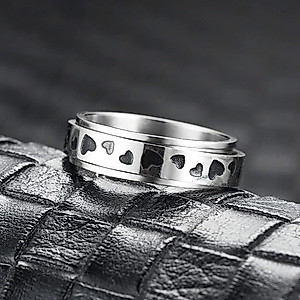 Anti Anxiety Fidget Ring Stainless Steel Spinner Ring for Women Men Love Heart Shape Rotatable Thumb Spinning Worry Rings Stress Relieving Wedding Band Engagement Marriage Promise Rings Silver