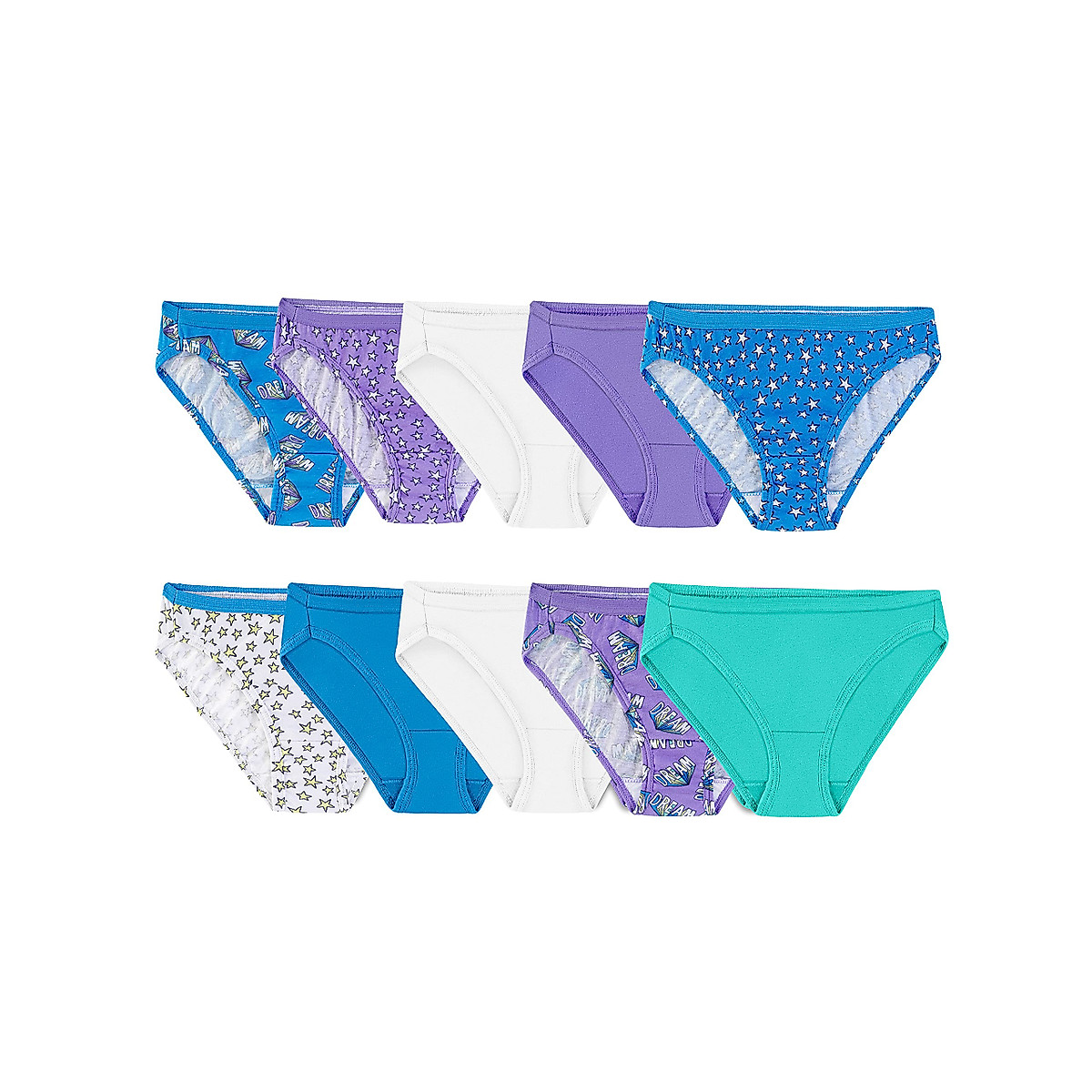 Fruit of the Loom Girls' Big Cotton Bikini Underwear, 10 Pack - Fashion Assorted,