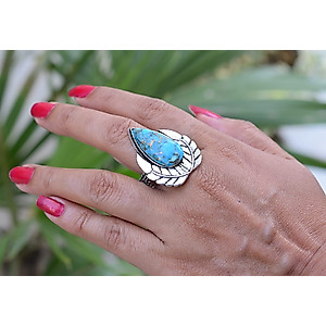 Rekha Gems Blue Copper Turquoise Ring, 925 Sterling Silver Ring, Vintage Ring , Handmade Ring, Birthday Gift, Blue Stone Ring, Boho and Hippie, Ring, Turquoise Ring, Turquoise Jewelry- BTQ-29 (8.50 US)