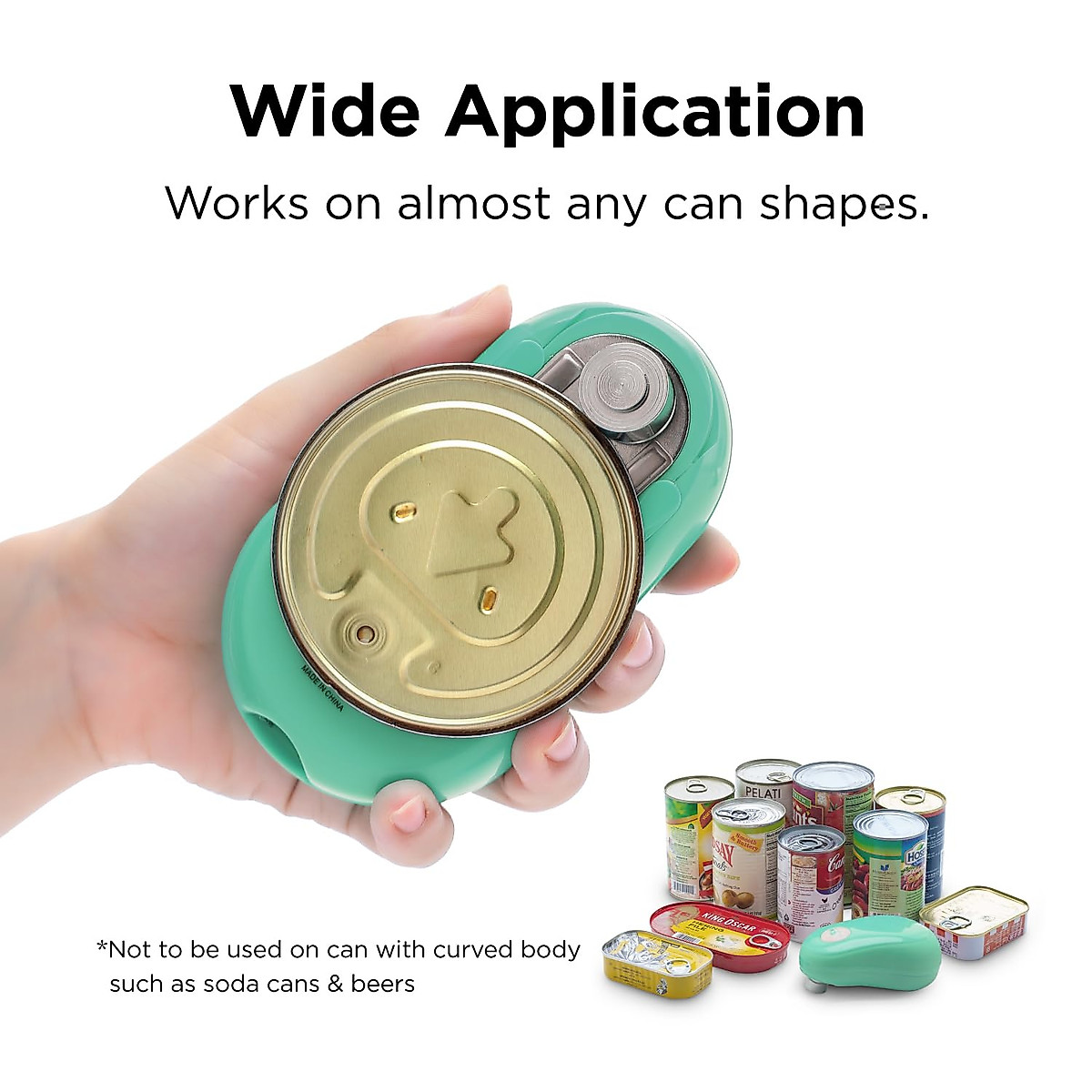 Kitchen Mama One Touch Electric Can Opener: Open with Simple Press of A Button - Auto Stop As Task Completes, Ergonomic, Smooth Edge, Food-Safe, Battery Operated (Teal)