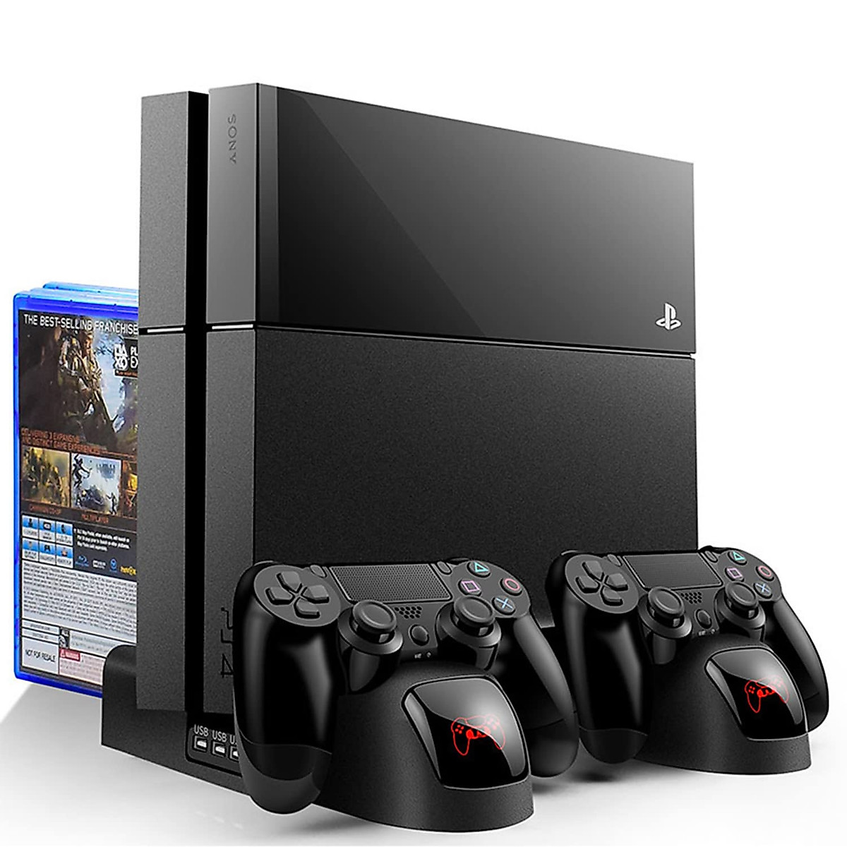 VSEER PS4 Stand Cooling Fan Station for PS4/PS4 Slim/PS4 Pro,PS4 Vertical Charging Station with Dual Controller,PS4 Accessories with Game Storage for PS Consoles