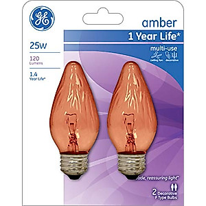 GE G E LIGHTING 75339 Amber Flame Shaped Bulb, 25W, 2-Pack, 2 Count (Pack of 1)