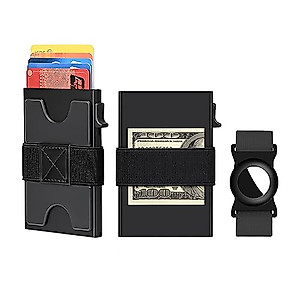 Airtag Wallet for Men Slim Minimalist, Anti RFID Card Holder Wallet with Elastic Band & Metal Plate, RFID Blocking Pop Up Wallet to Hold 12+ Cards & Cash (Best-matching Black)