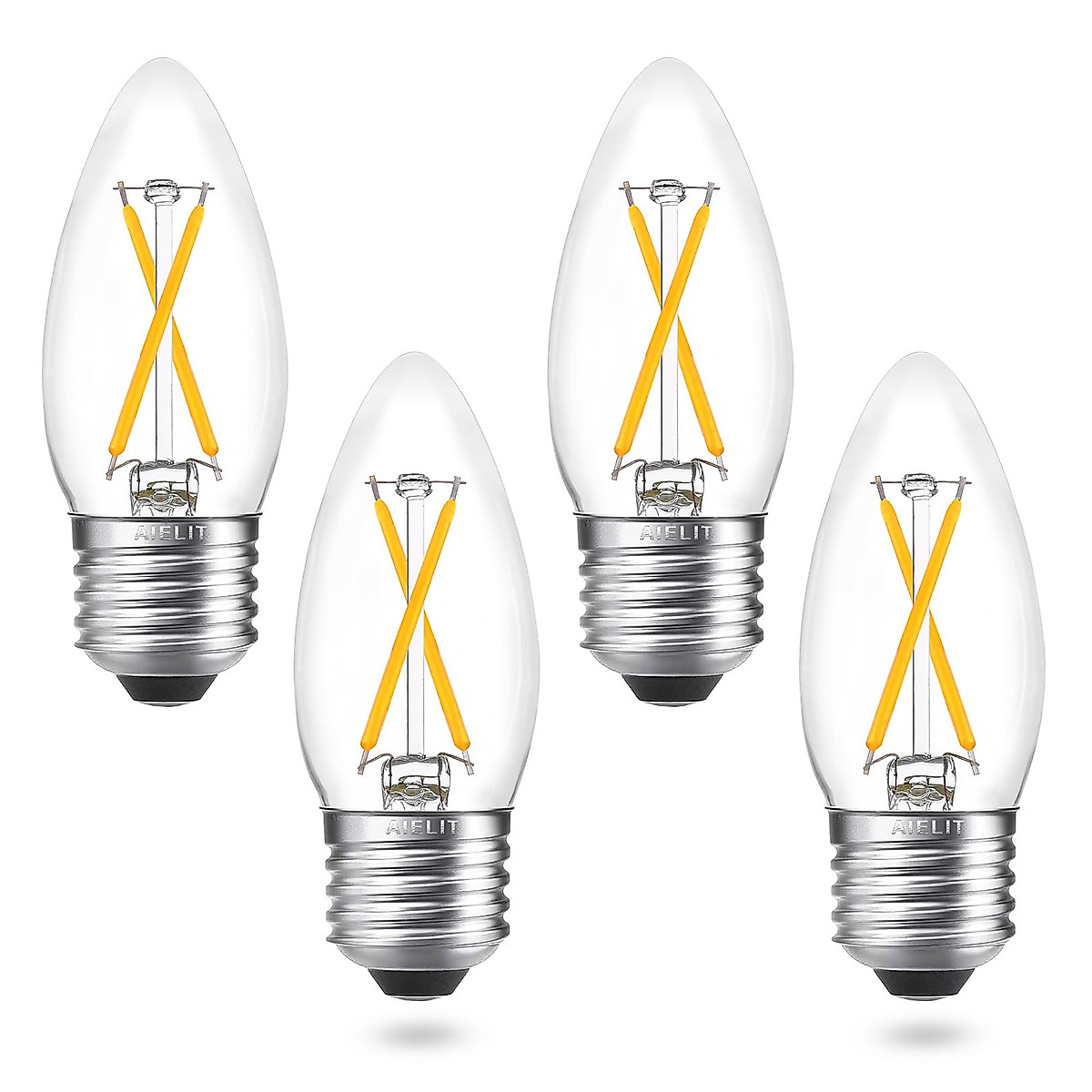 AIELIT Dimmable LED Candle Light Bulb, Vintage 2W B11 E26 LED Candelabra Bulbs 25 Watt Equivalent for Hotel Bedroom Entryway Chandelier Pendant Lights Wall Sconce Beside Lamp, Warm White 2700K, 4 Pcs