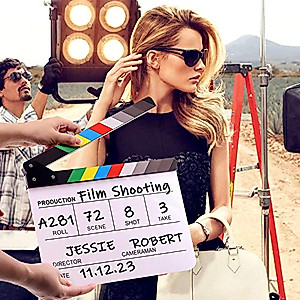 Swpeet 8Pcs 10"x12" Acrylic Film Movie Directors Clapboard Kit, Magnetic Blackboard Eraser, M3 Hex Wrench and 5Pcs Custom Pens Dry Erase Director Clapper Coating Board Slate for Director or Film Fans