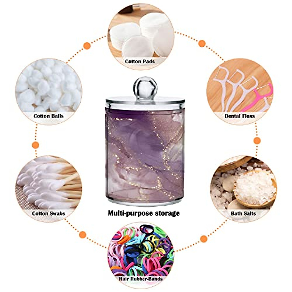 2 Pack Qtip Holder Organizer Dispenser Bright Purple Marble Grunge Bathroom Storage Canister Cotton Ball Holder Bathroom Containers for Cotton Swabs/Pads/Floss