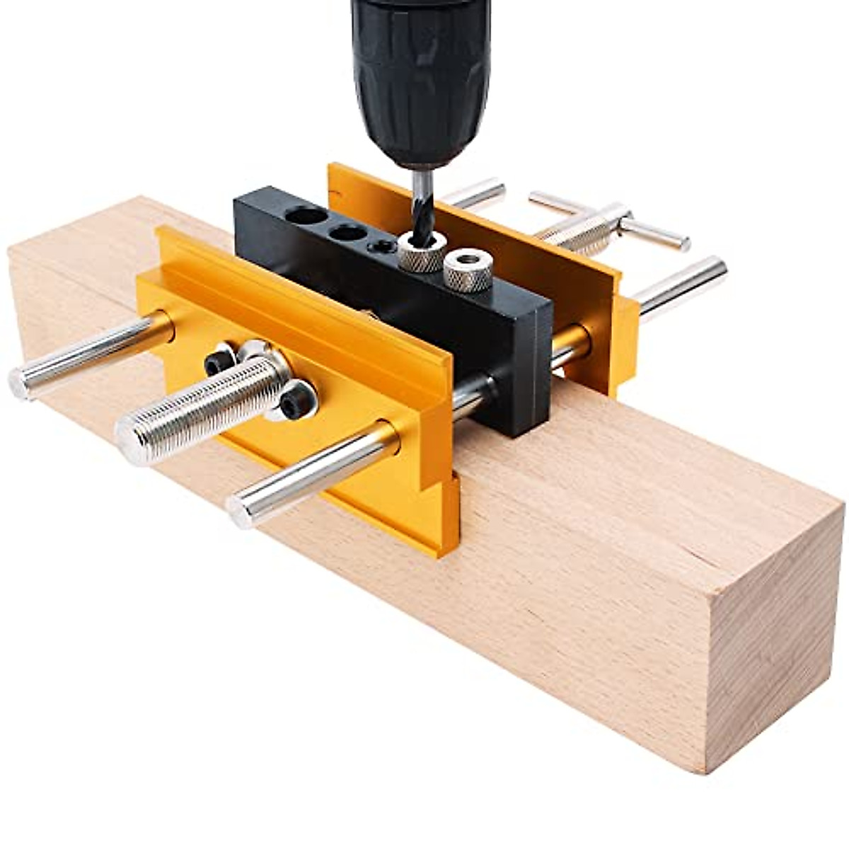 AUTOTOOLHOME Self Centering Doweling Jig Plus 6 inch Widen Wood Dowel Jig Kit Drill Jig for Straight Holes 6 Drill Guide Bushings Set Woodworking Joints Tools