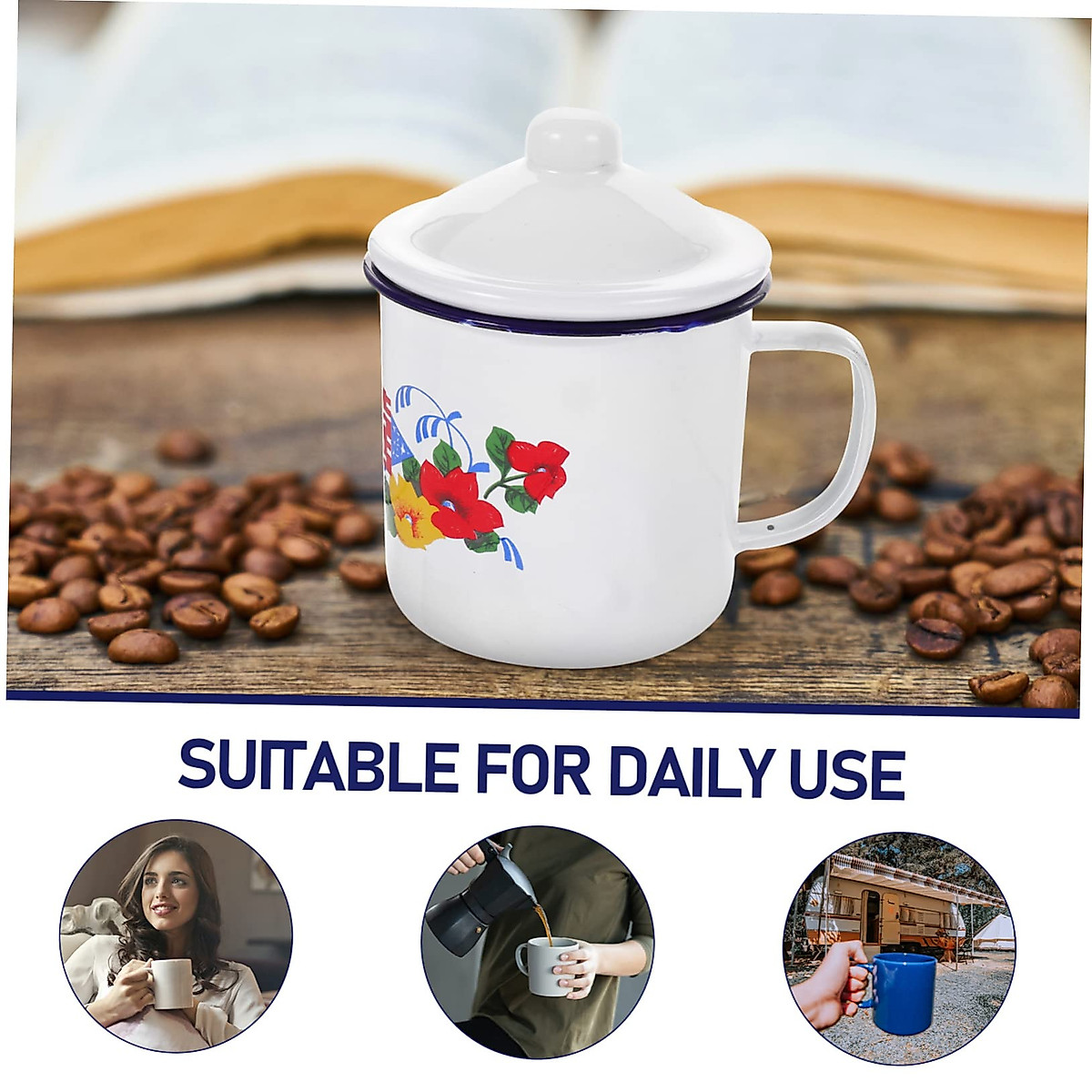 CIYODO Tin Cup 2pcs -proof with Smooth Pattern Coffee Element Table Teacup Camping Home Drinking Cup Chinese Delicate Milk for Lid Wine Mugs Catering Retro Vintage Coffee Mugs