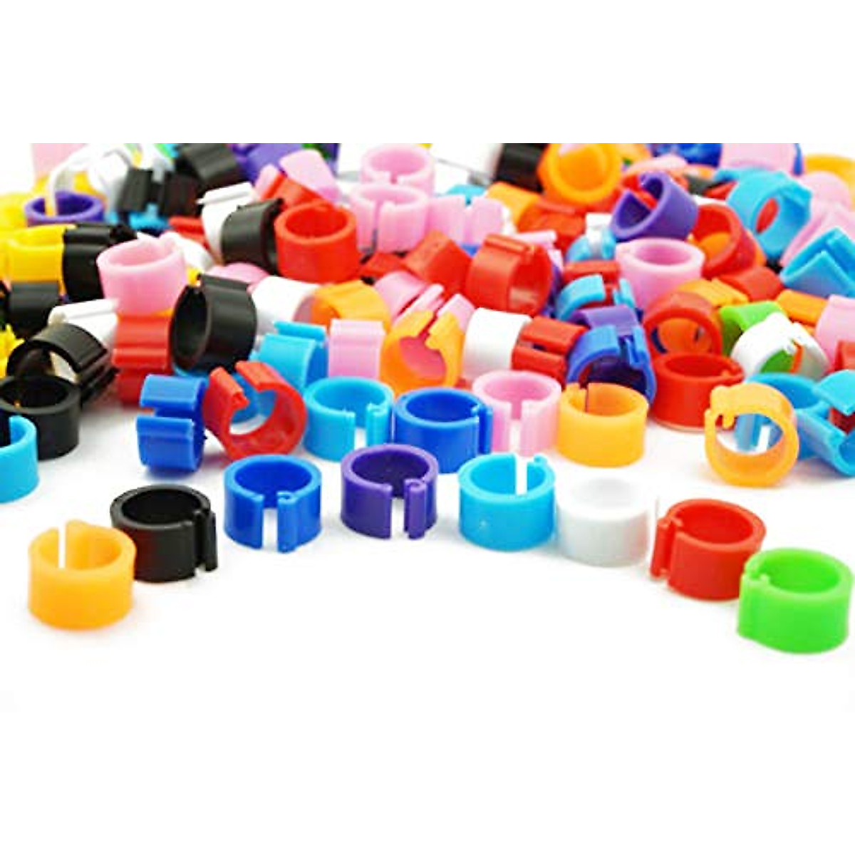 ( Pack of 100 Pcs ) ，Bird Rings Multicolor Colorful Leg Bands for Pigeon Parrot Finch Canary Hatch Chicks Bantam Poultry Bayonet Rings ，8mm inside diameter