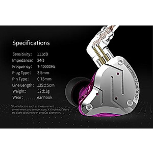 KZ ZS10 Pro Earbuds Headphone, KZ in Ear Monitor IEM HiFi Earphone with 5 Driver 4BA 1DD with Detachable 0.75mm 2 Pin Cable for Singer Musician Drummer (Purple No Mic)…