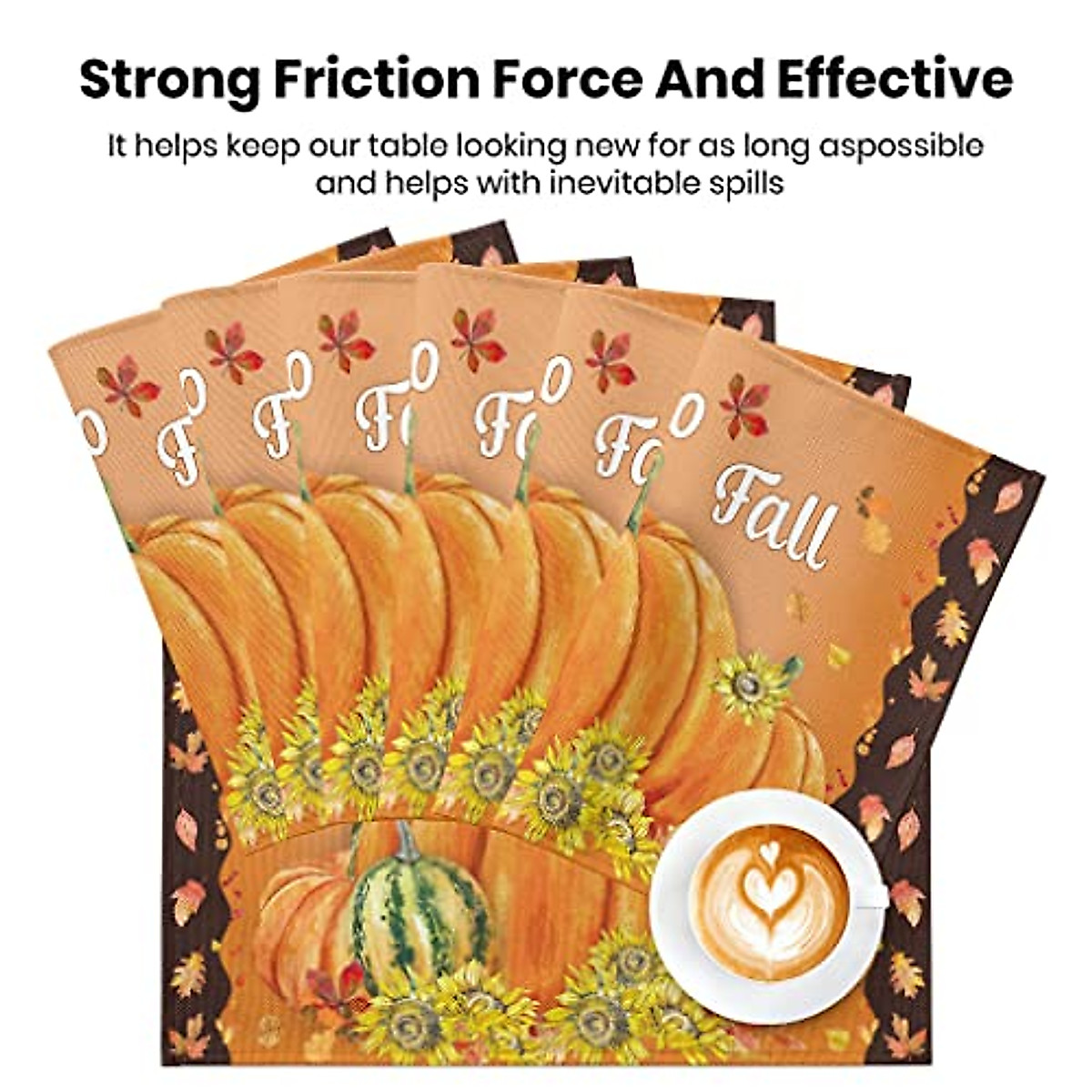 Thanksgiving Placemats Set of 6, Fall Pumpkin Sunflower Heat Resistant Dining Table Placemats, Autumn Leaf Macrame Square Washable Wipeable Linen Fabric Cloth Place Mats for Holiday Kitchen Decor