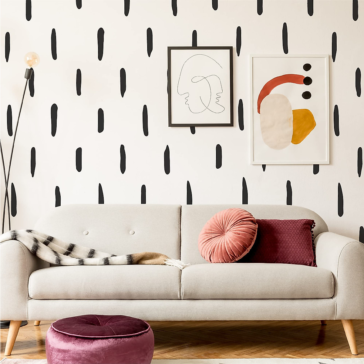 SHYJSHYJ Black Thick Irregular Line Vinyl Abstract Wall Decals, Peel and Stick Modern Boho Stickers, 120 Upright Stripes for Kids Nursery Bedroom Living Room Farmhouse Decor