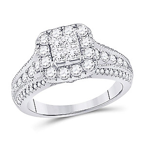 Dazzlingrock Collection 14kt White Gold Princess Diamond Halo Bridal Wedding Engagement Ring 1-1/3 Cttw