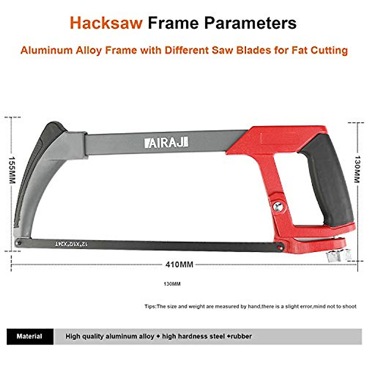 AIRAJ 12 inch Adjustable Hacksaw Frame Set,Tools High-Tension Hacksaw,with 10 Hacksaw Blades,Suitable for Gardeners,PVC Pipes,Metal Pipes,Wood Saws.