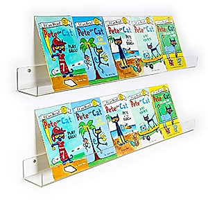 NIUBEE 2 -Packs Kids Acrylic Floating Bookshelf 36 Inch, Clear Bathroom Wall Floating Shelves, Invisible Wall Bookshelves Ledge Book Shelf, 50% Thicker with Free Screwdriver