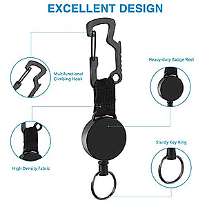 DELSWIN Retractable Key Chain Key-Rings - Heavy Duty Key Holder Belt Clip with Multitool Carabiner, Keychain Lanyard Badge Reels (Pack of 3)