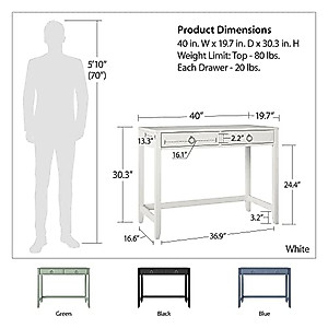 Novogratz Her Majesty 2 Drawer Writing Desk, Pale Green