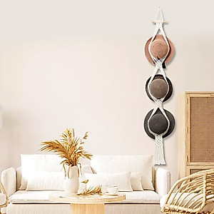 TOPMEET Macrame Hat Rack for Hanger Wall Display, Bohemian Hat Holder for Organizer Storage Decorative Wide Brim Cap - 2Pack White