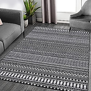 RUGSREAL Machine Washable Bohemian Area Rug Moroccan Stain Resistant Rug Geometric Non-Slip Area Rug for Living Room Bedroom Home Office, 5' x 7'