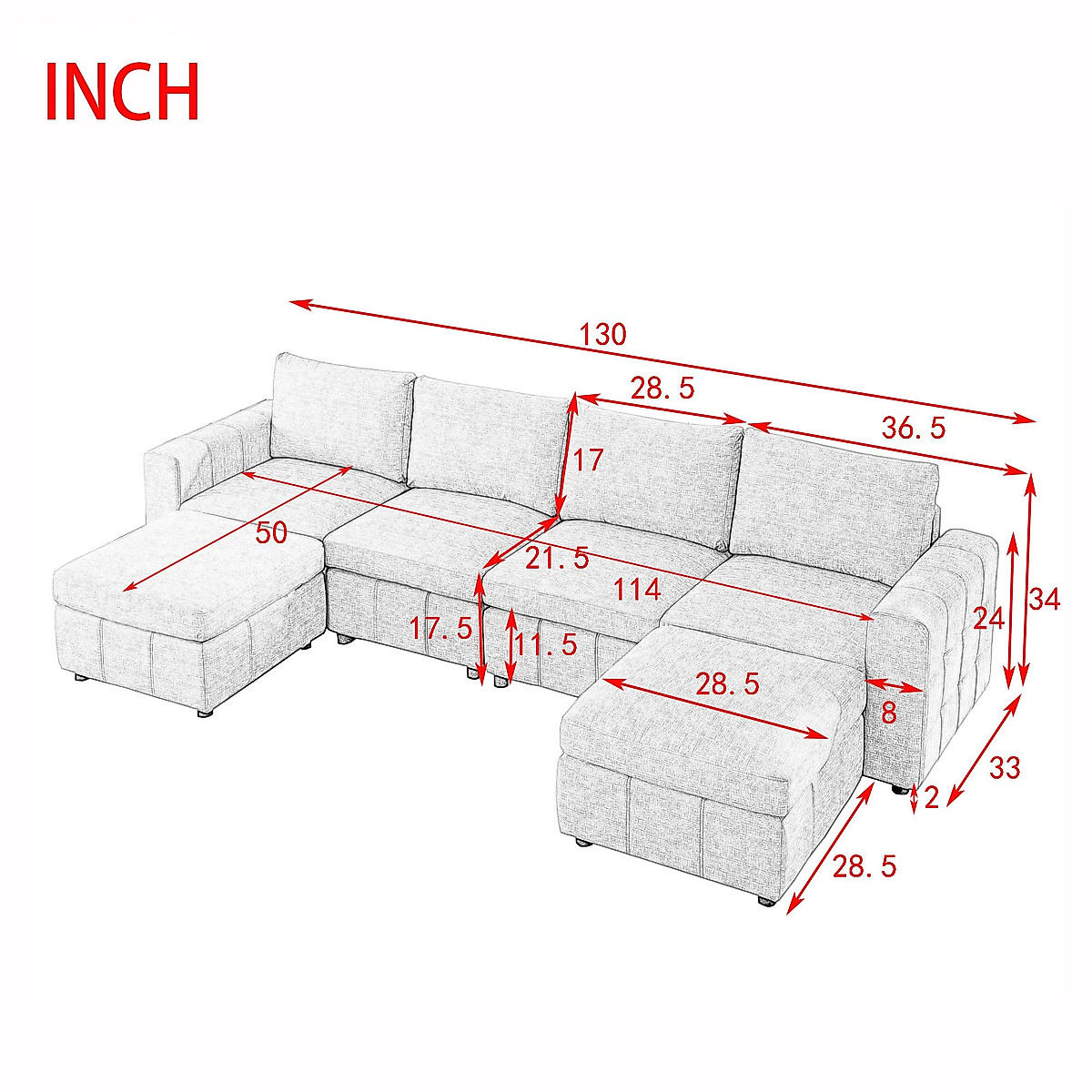 Verfur Convertible Modular Sectional Sofa, 132.25" Free Combination Oversized Couch with Removable Backrest, 4 Seater Upholstered Comfy Corner Sofa&Couches for Living Room Furniture Sets