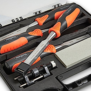 VonHaus 6 pc Premuim Chisel Set for Woodworking with Honing Guide, Sharpening Stone and Storage Case